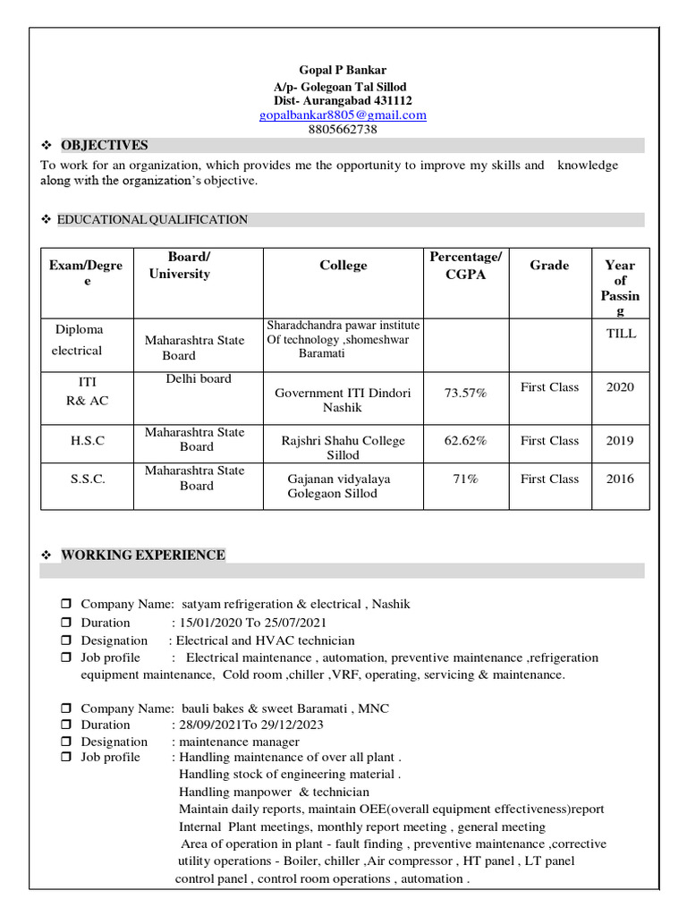 resume format | PDF | Programmable Logic Controller | Engineering