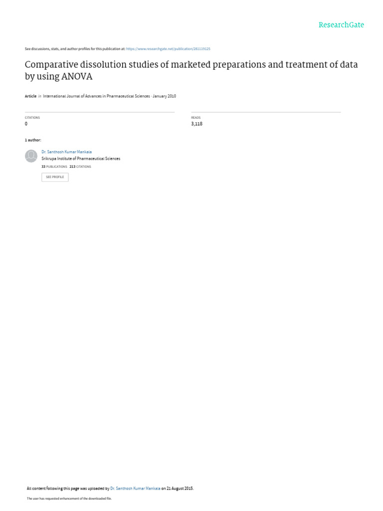 Comparative Dissolution Studies of Marketed Preparations and Treatment ...