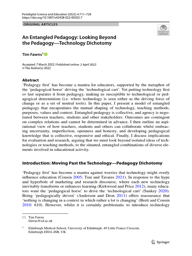 An Entangled Pedagogy | PDF | Pedagogy | Teachers