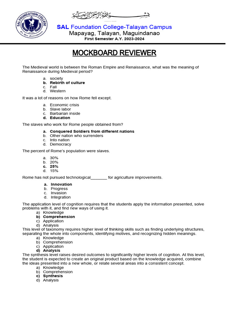 Mock Board Reviewer Midterm | PDF | Educational Assessment | Learning
