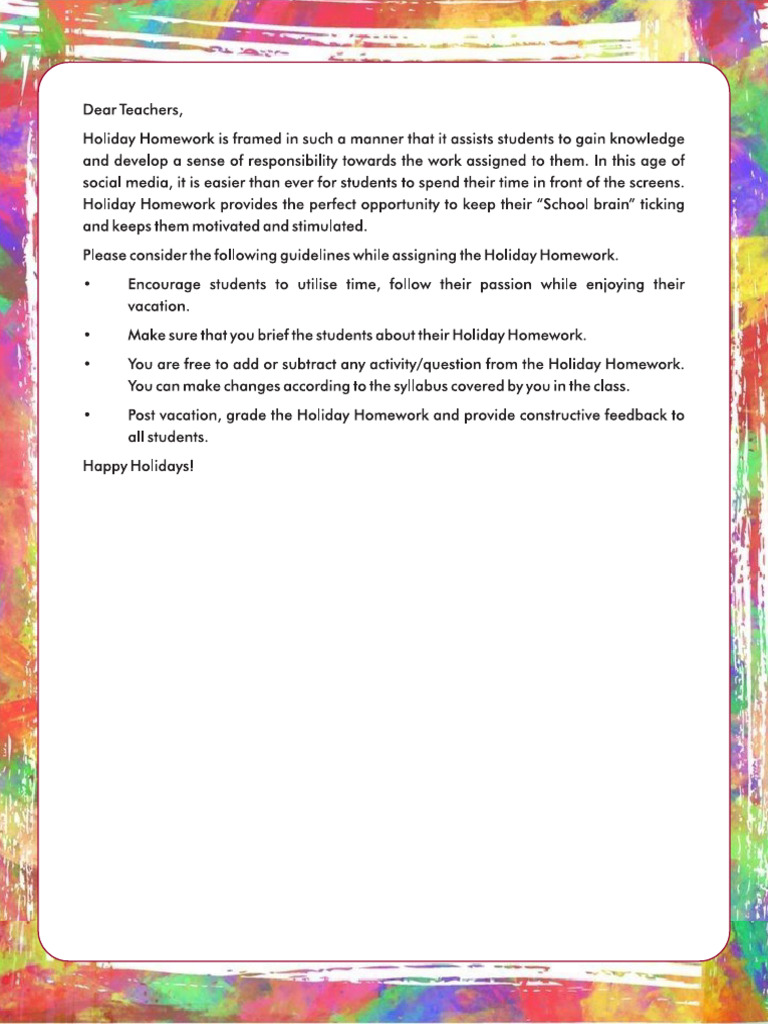 Holiday Homework Class 7 | PDF