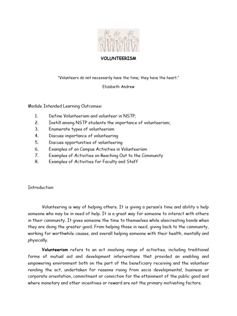 VOLUNTEERISM Module 2021 | PDF | Volunteering
