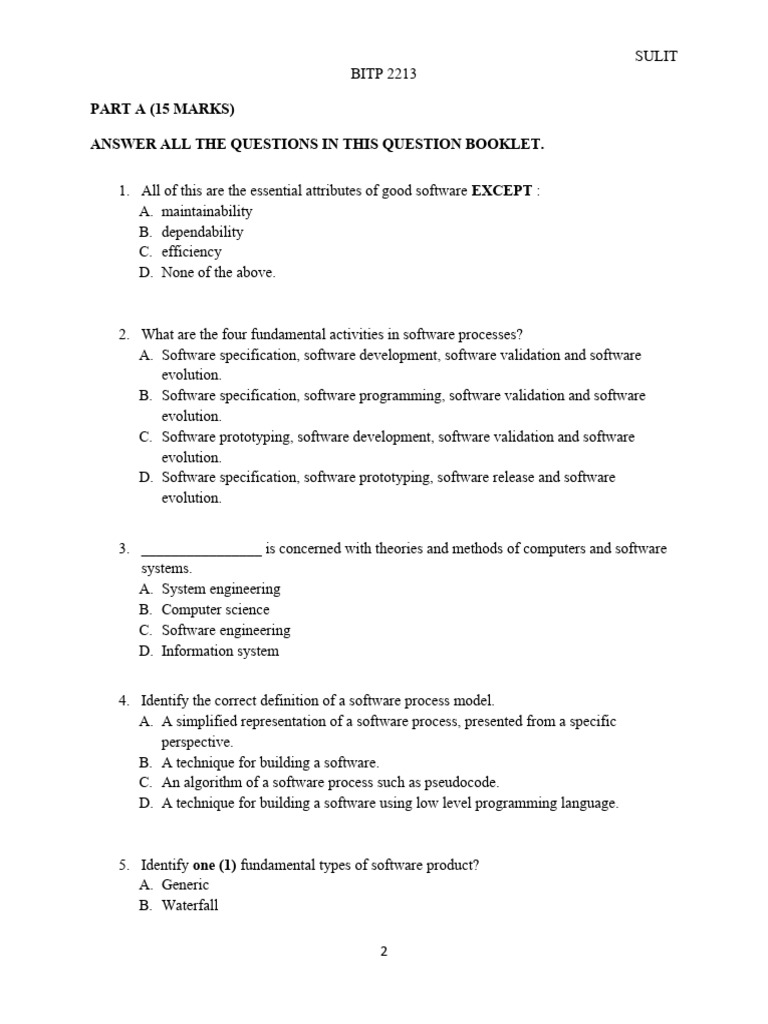 Mocktest Set B (SOFTWARE ENGINEERING) | PDF | Software | Software ...