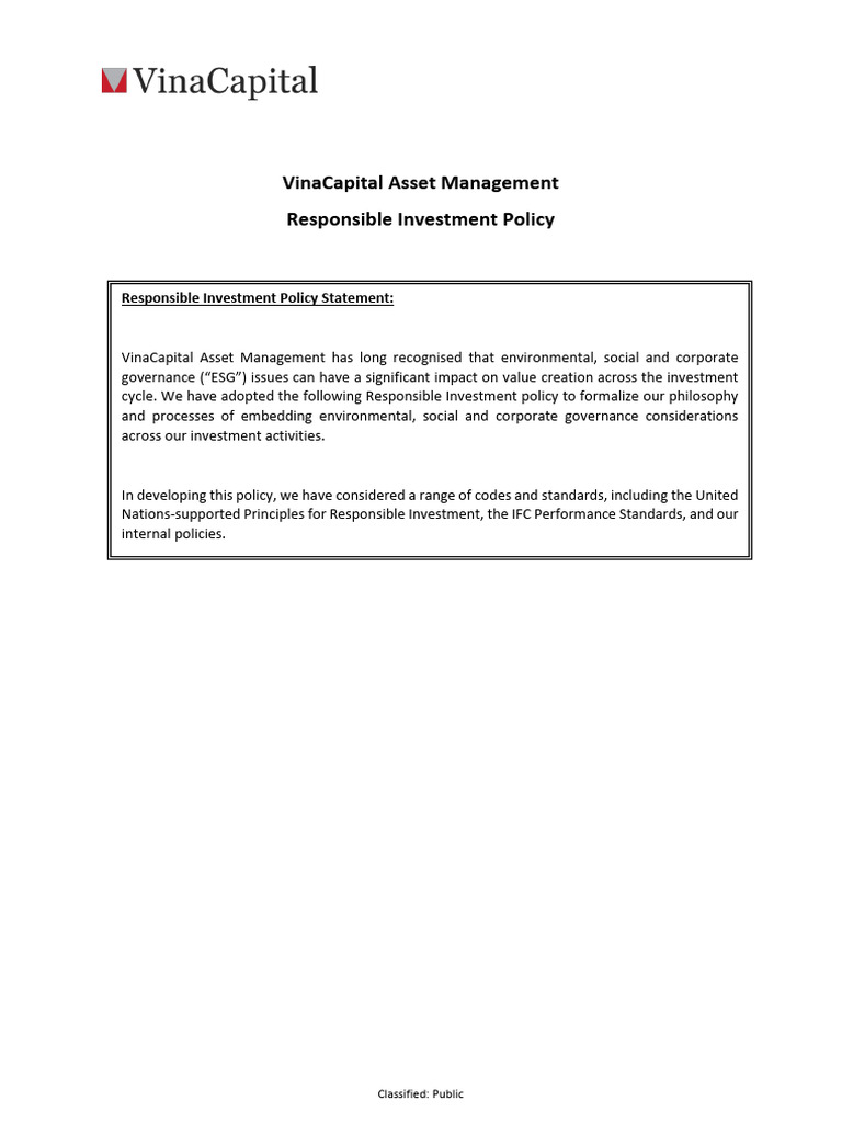 VCAM RC 2022 Responsible Investment Policy Public | PDF | Economies ...
