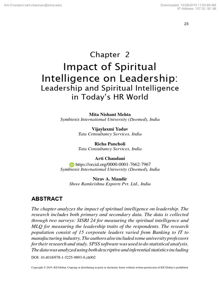 2019 IGI SpiritualIntelligence | PDF | Leadership | Transformational ...