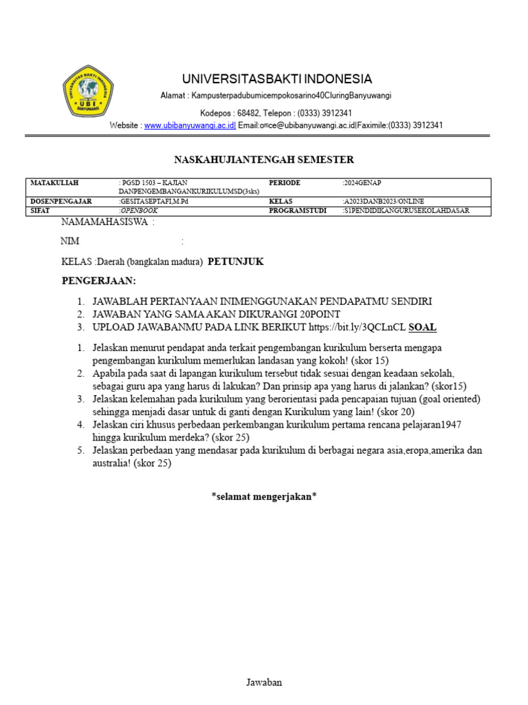 Pengembangan Kurikulum PGSD 2024 | PDF | Karier & Perkembangan