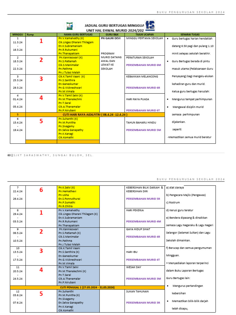 JADUAL BERTUGAS 2024 -25 (1) | PDF JADUAL BERTUGAS 2024 -25 (1) | PDF