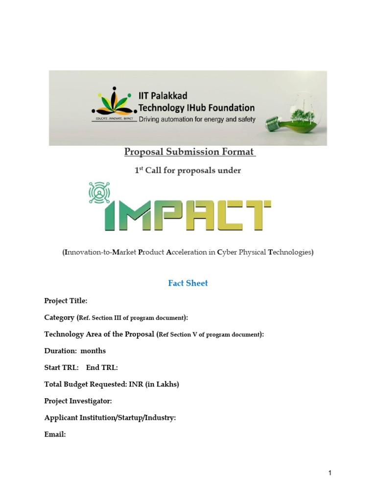 Proposal Submission Format-1st Call For Proposals IMPACT Program | PDF ...