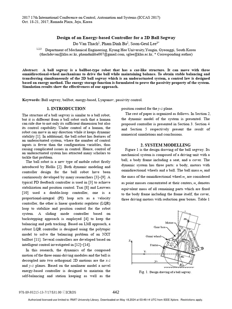 2018 Design of An Energy-Based Controller For A 2D Ball Segway | PDF ...