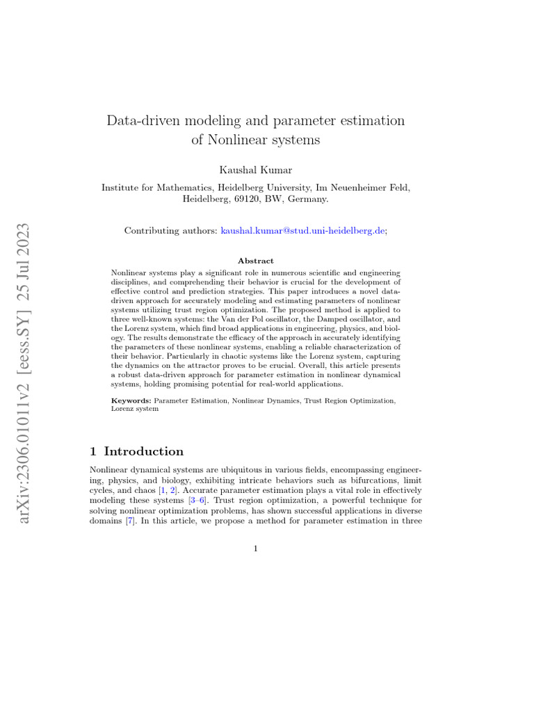 2023 5 Data-Driven Parameter Estimation Nonlinear | PDF | Mathematical Optimization | Loss Function