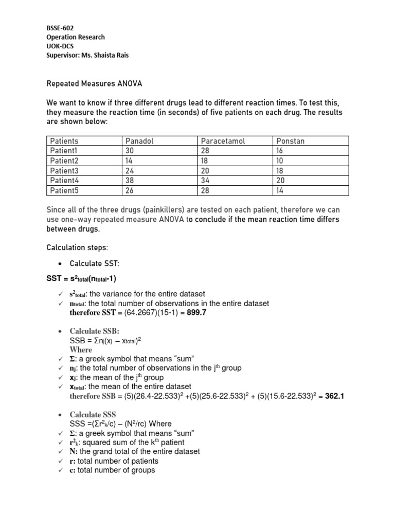 2.3 Repeated Measures ANOVA Solved Example | PDF | Analysis Of Variance ...