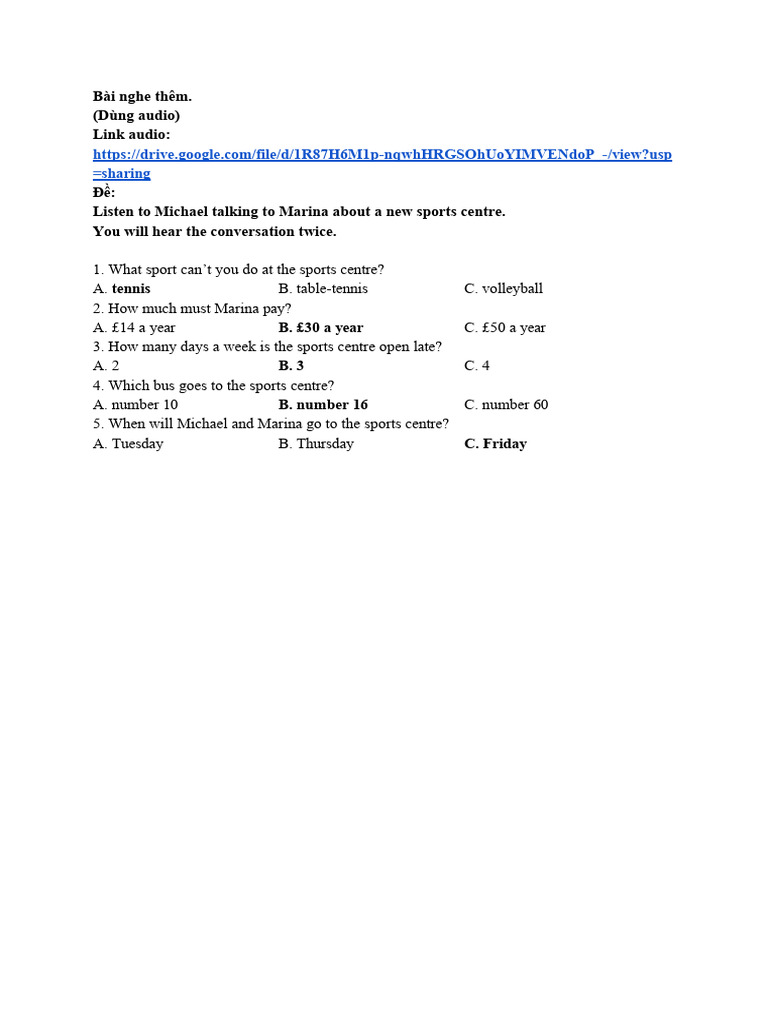 Sports Centre Listening Exercise | PDF
