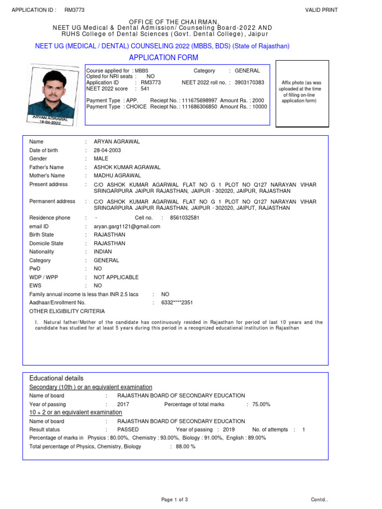 Raj Application Form | PDF