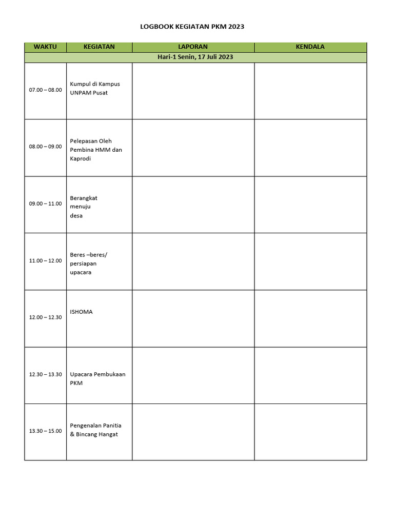 Logbook Kegiatan PKM 2023 | PDF