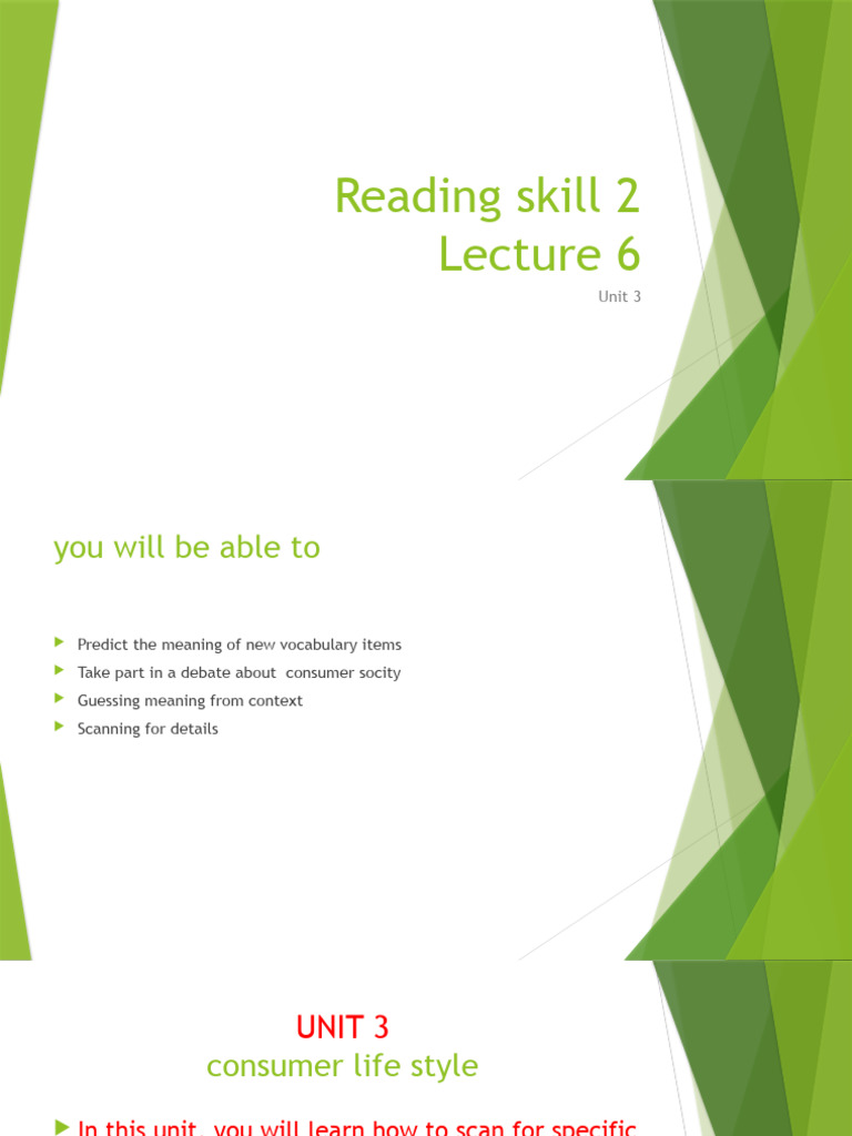 Reading Skill U3 Lecture 1 Week 8 | PDF | Linguistics | Learning