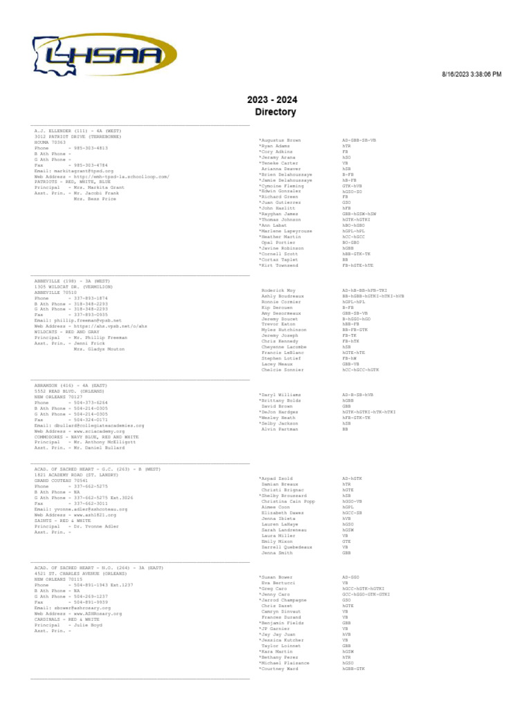 LHSAA Coaches Directory 2023 | PDF