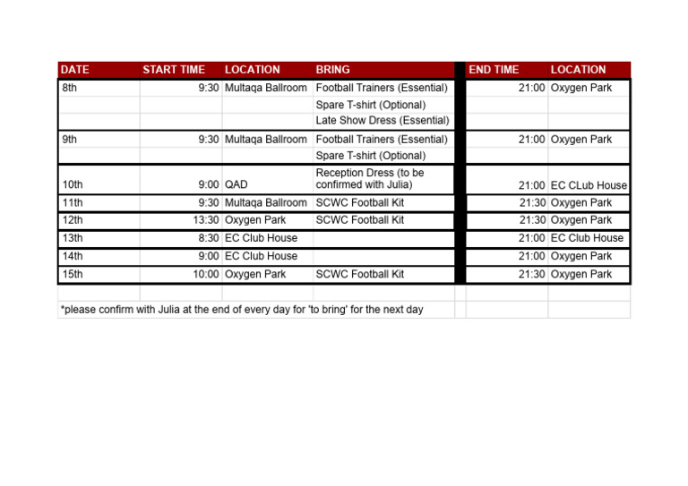 Team Qatar Schedule - Sheet1 | PDF