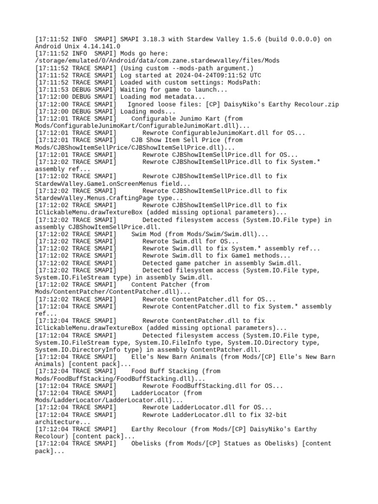 SMAPI 3.18.3 Log for Stardew Valley | PDF | Command Line Interface ...