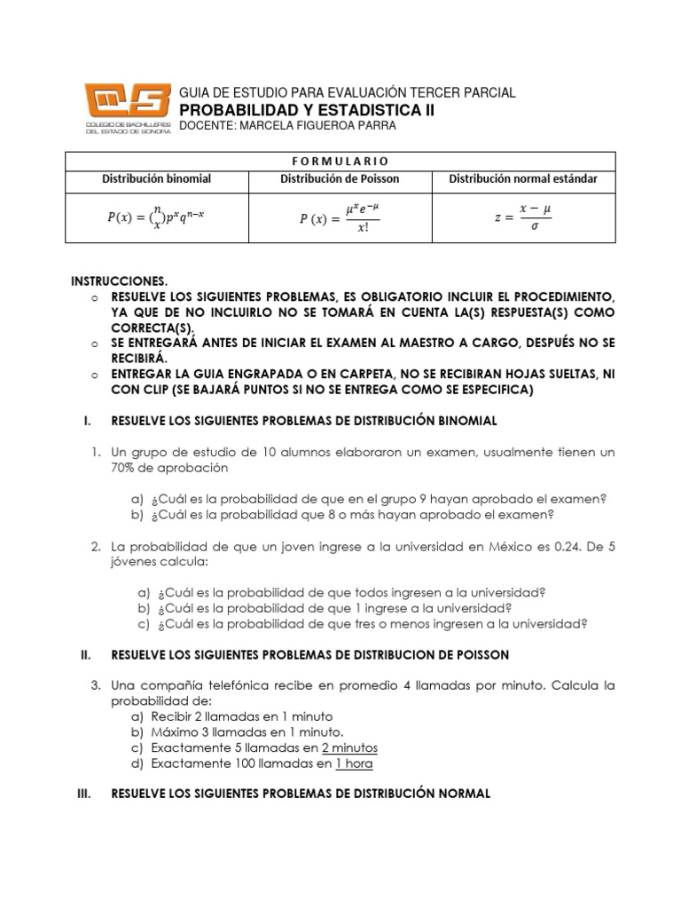 GUIA Probabilidad y Estadistica 2 - 3er Parcial | PDF | Distribución normal | Teoría de probabilidad