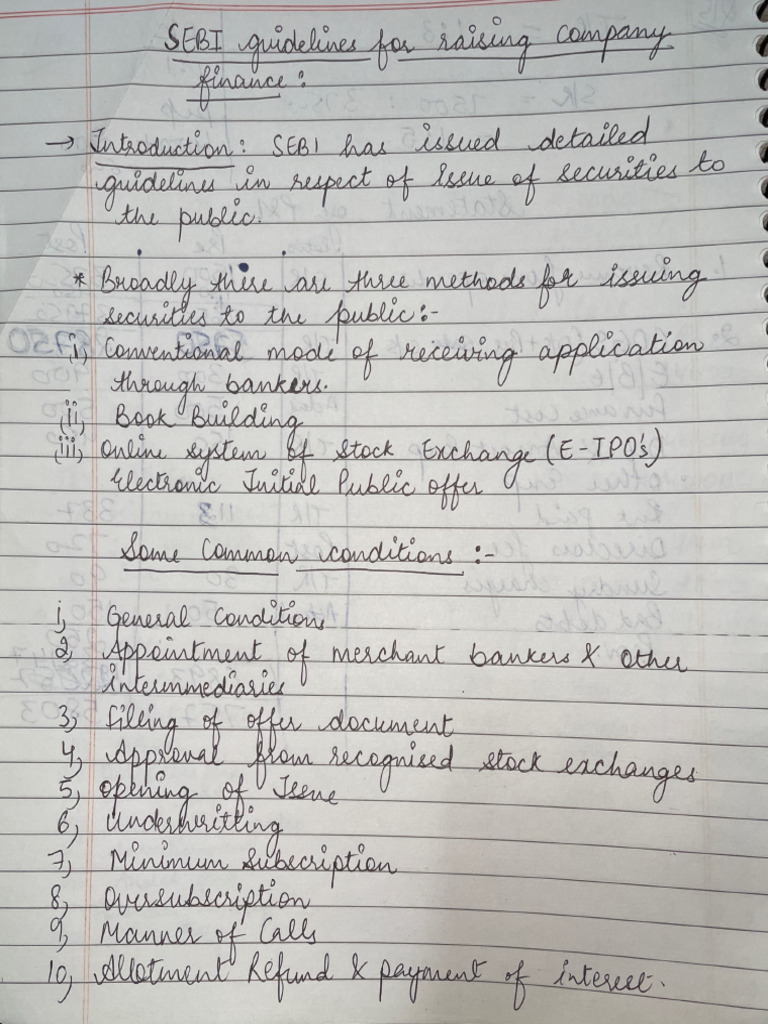 Sebi Guidelines To Raise Corporate Finance | PDF