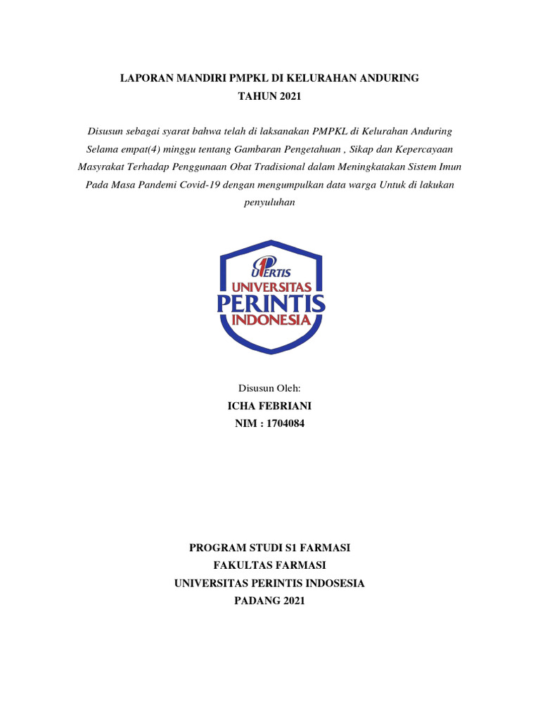 ICHA FEBRIANI - S1 FARMASI - Padang (KELURAHAN ANDURING) (LAPORAN ...