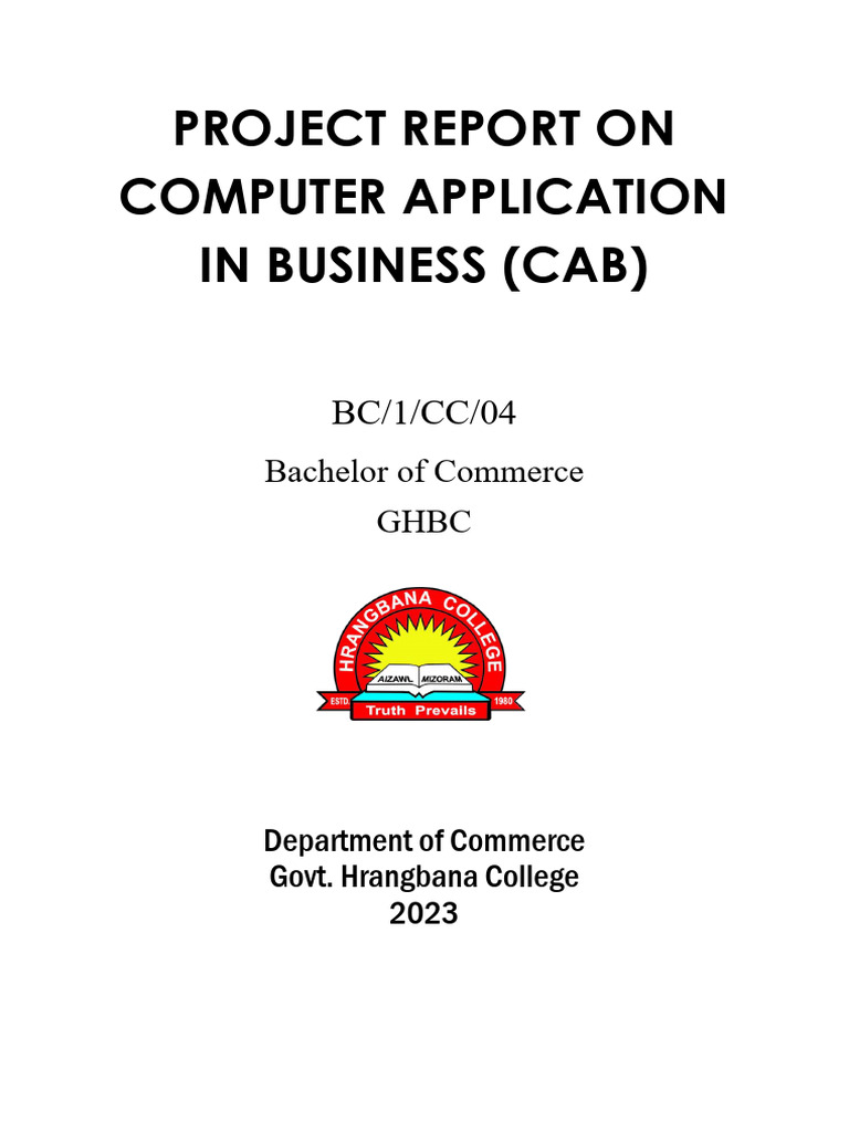 Project Report On Computer Application in Business | PDF | Microsoft Excel | Data