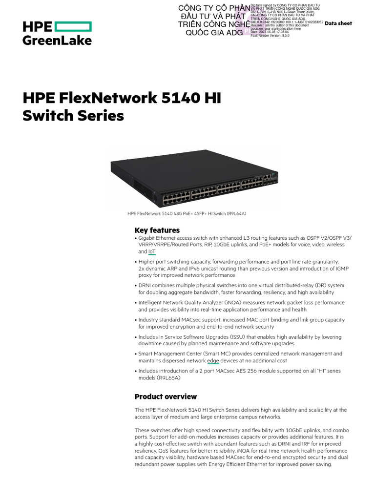 1-HPE FlexNetwork 5140 HI Switch Series ký số 5-6-2023 | PDF | Computer Network | Network Switch