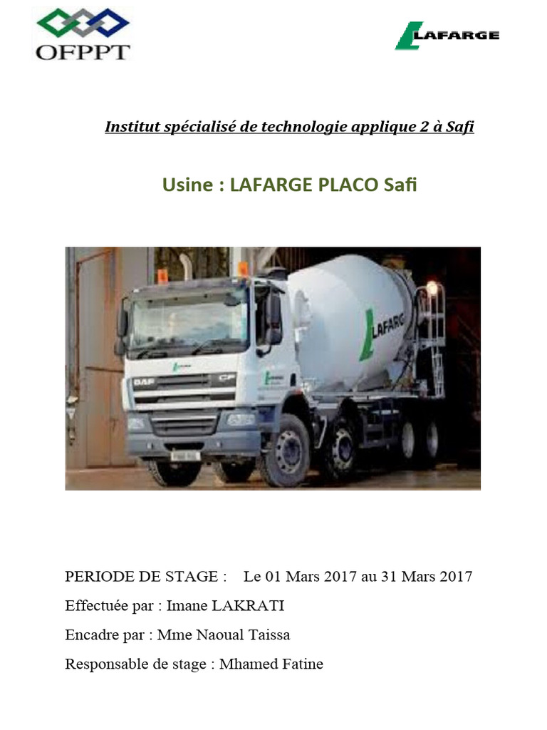 Rapport de Stage à Lafarge Placo Safi | PDF | Plâtre | Ciment