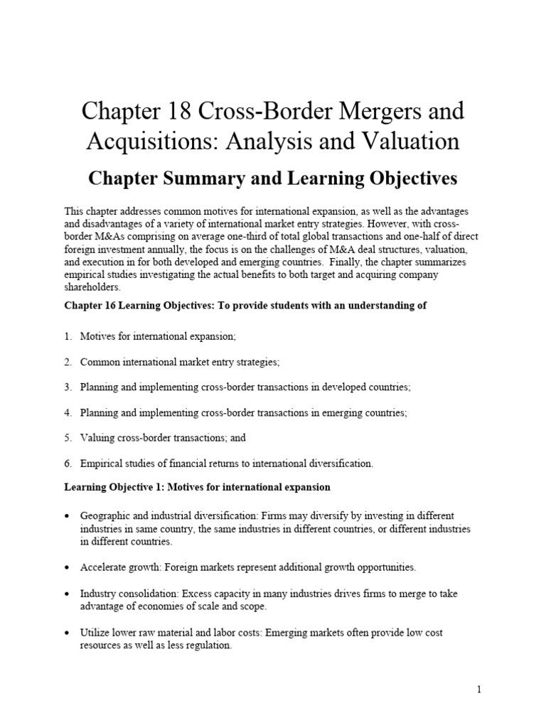 Cross-Border M&A: Analysis & Valuation | PDF | Mergers And Acquisitions ...