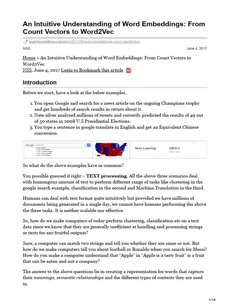 NLP An Intuitive Understanding of Word Embeddings From Count Vectors To Word2Vec | PDF ...