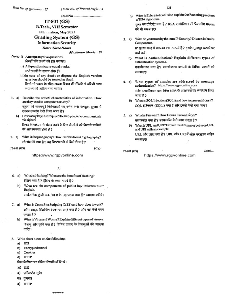 It 801 Information Security May 2023 | PDF