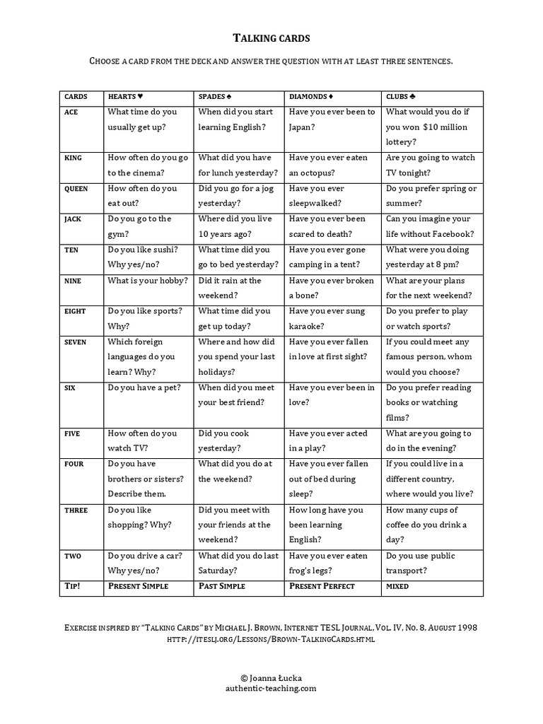 Engaging English Conversation Cards | PDF | Playing Cards