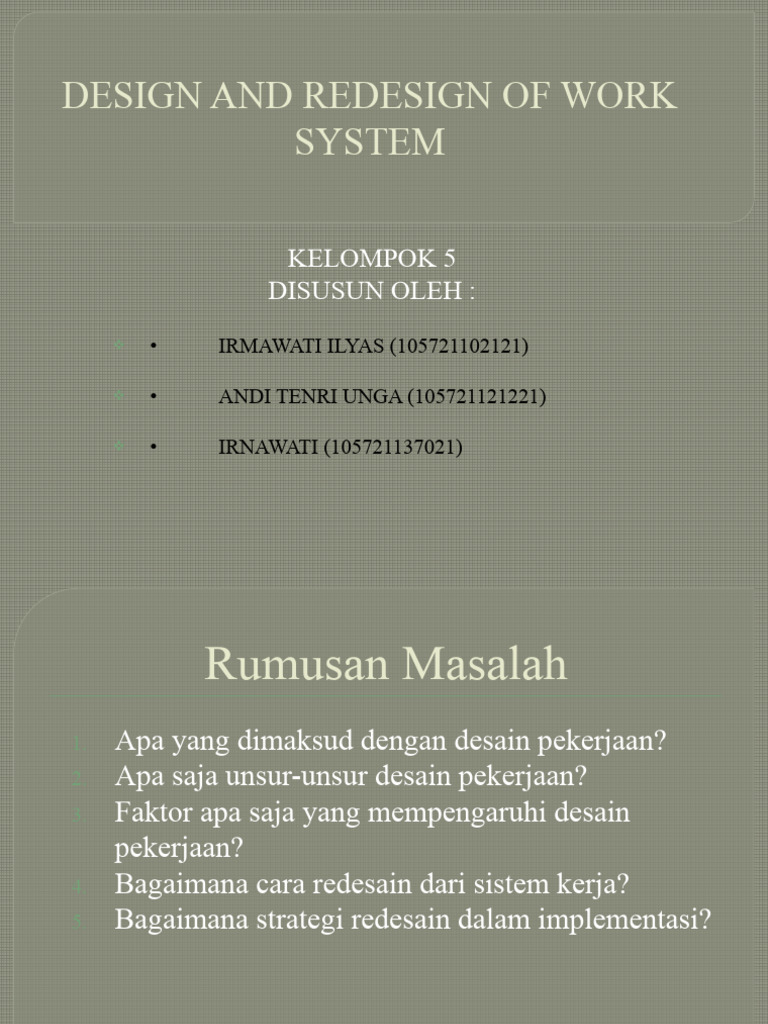 Design and Redesign of Work System | PDF