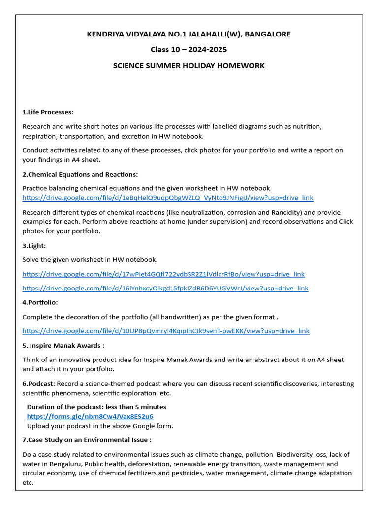 Class 10 Science HHW Summer Vacation | PDF | Finance & Money Management | Science & Mathematics