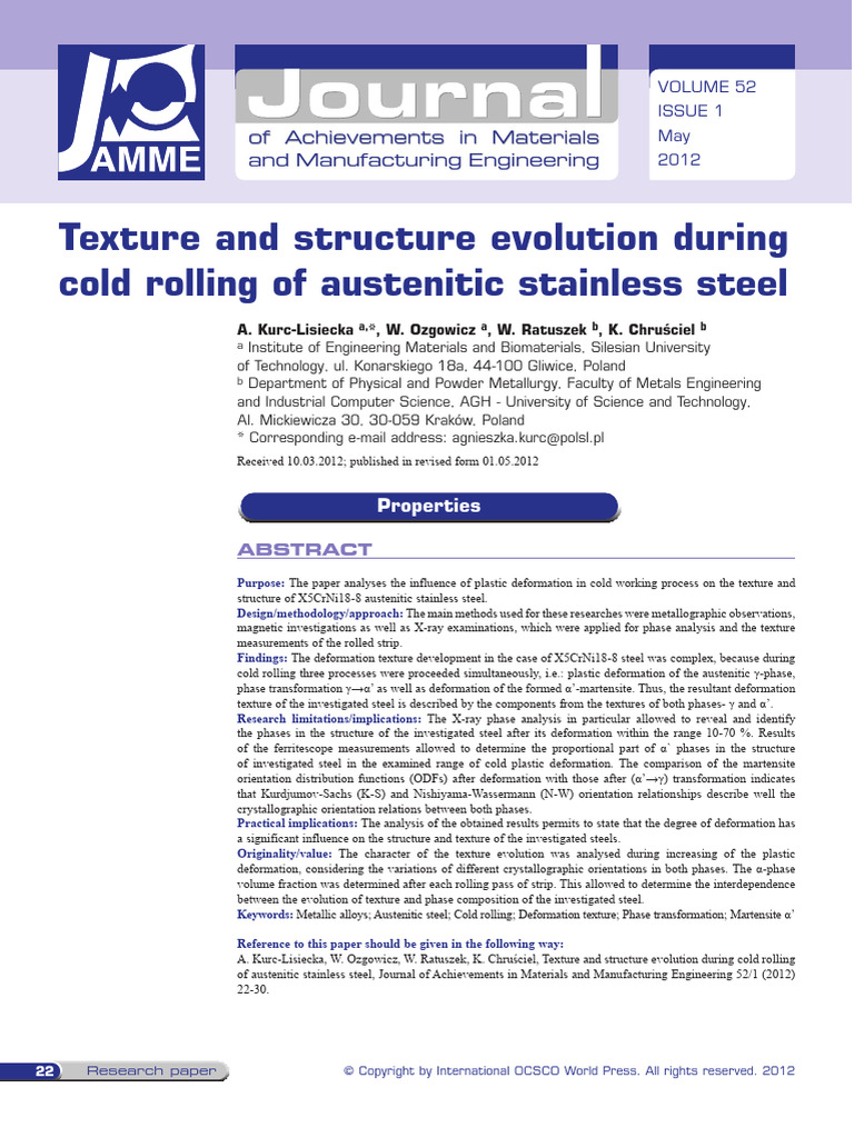 Texture_and_structure_evolution_during_c | PDF | Steel | Stainless Steel