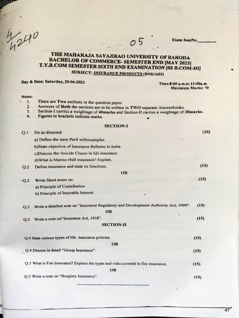 MSU Insurance Products Exam Papers | PDF | Life Insurance | Insurance