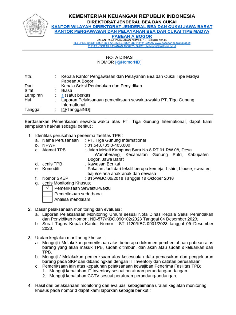 Laporan Pemeriksaan PT Tiga Gunung | PDF