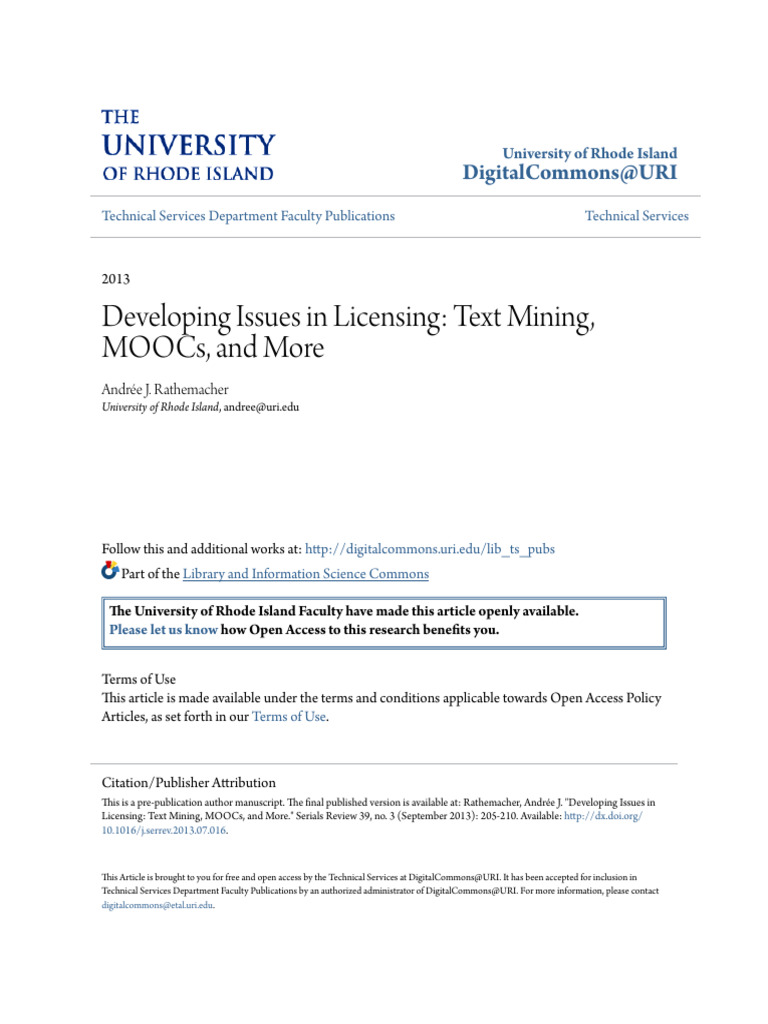 Developing Issues in Licensing Text Mining | PDF | Fair Use | Massive Open Online Course
