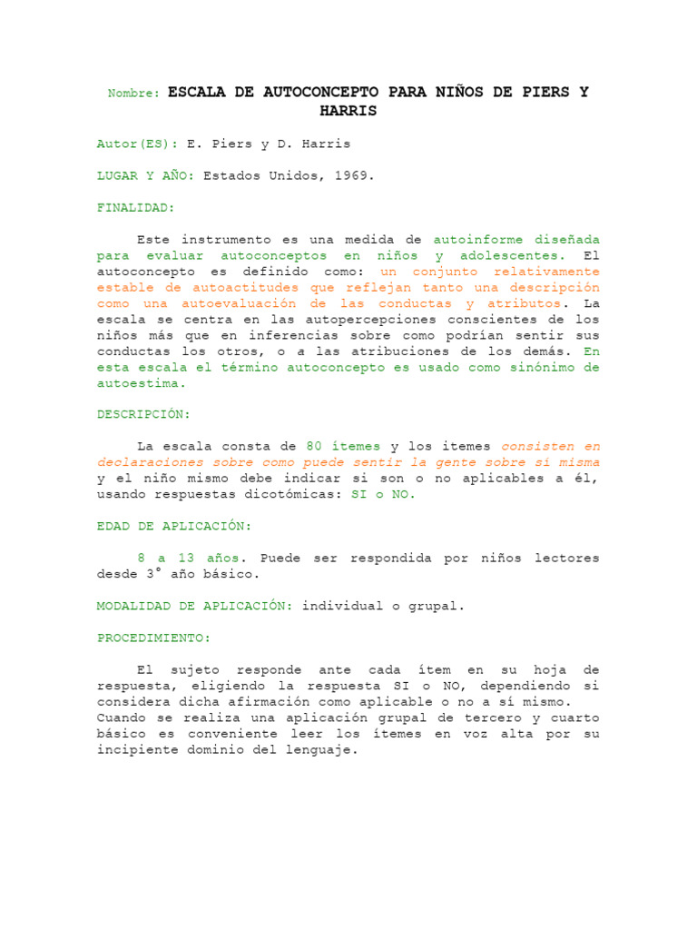 Escala de Autoconcepto de Piers y Harris | PDF | Autoestima | Ansiedad
