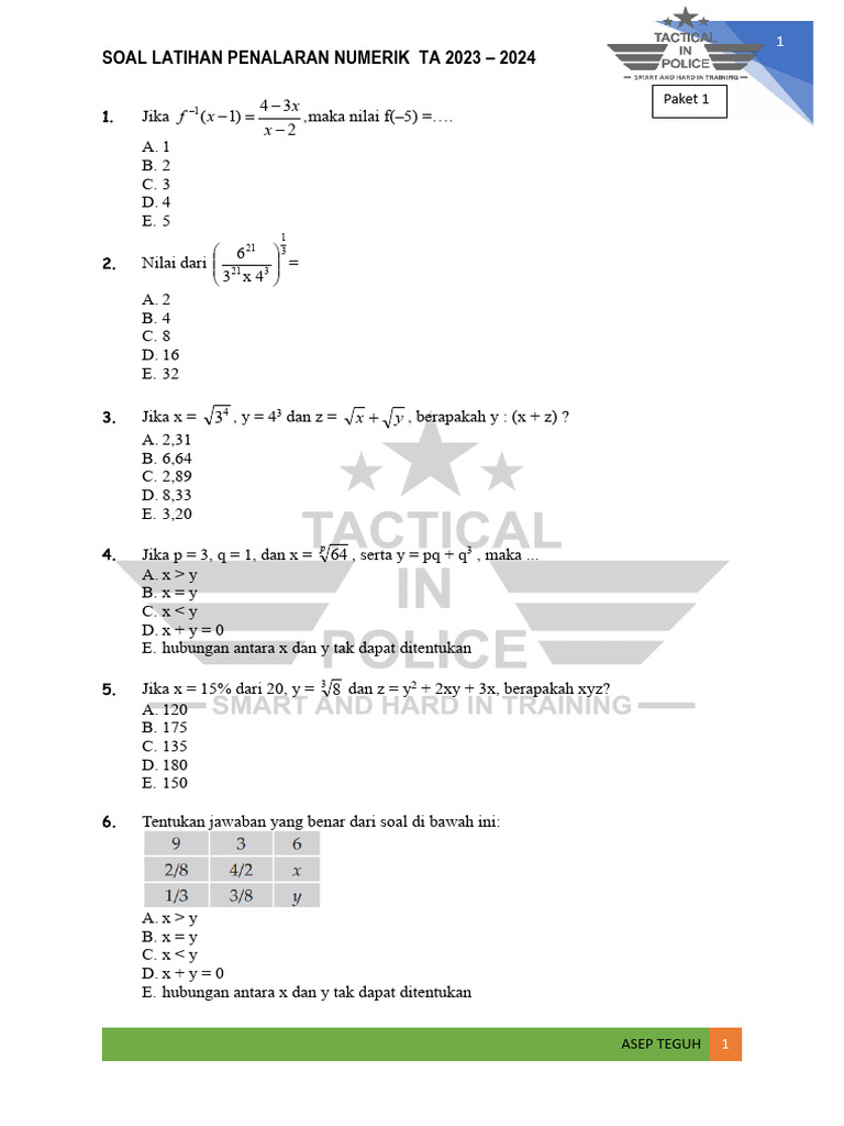 Soal Latihan Penalaran Numerik 2024 Paket 1 | PDF
