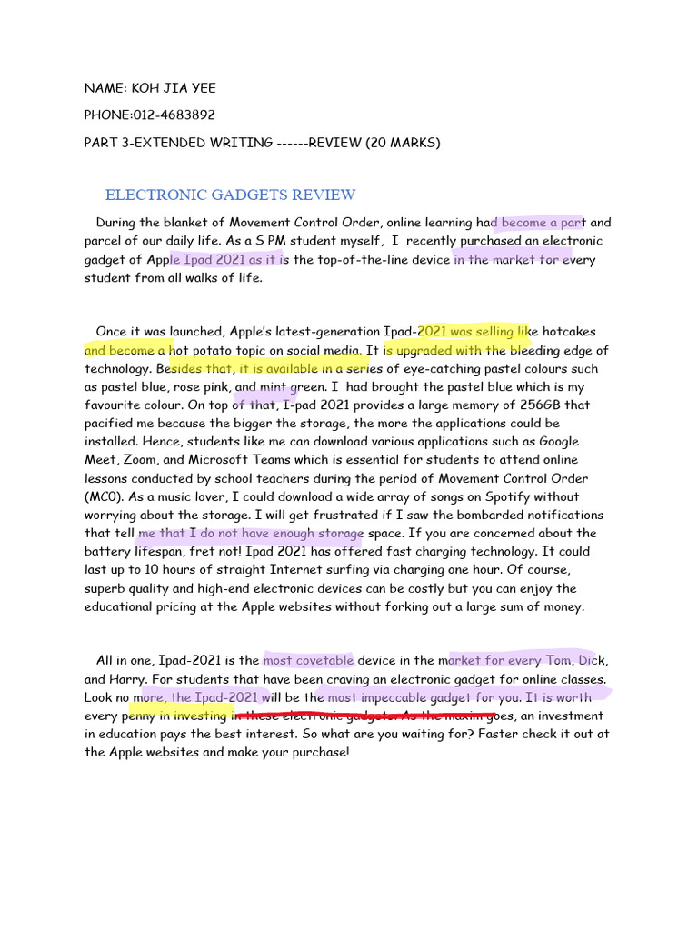 SPM ESSAY-electronic Gadgets Review | PDF