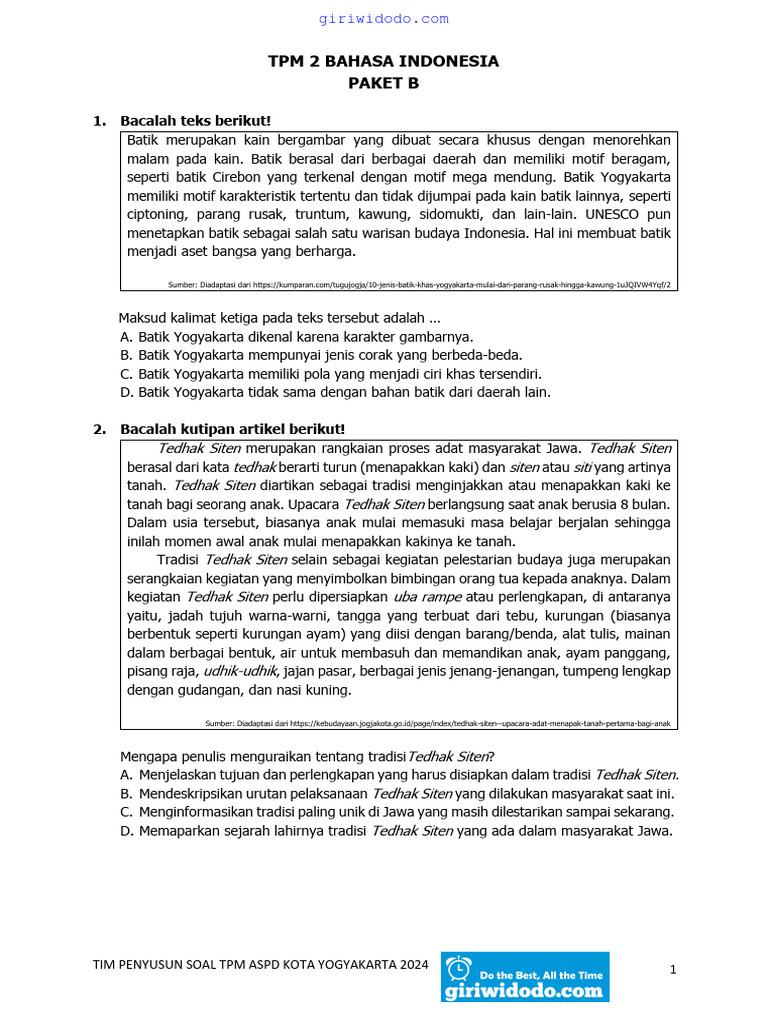 TPM 2 Literasi Membaca - Bhs. Indo Pkt-B | PDF