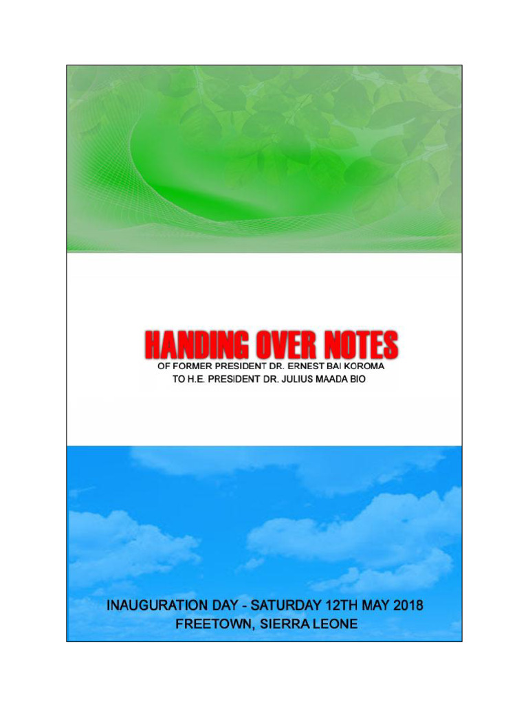 President_Koroma_Handing_Over_Notes_2018 | PDF | Subsidy | Sierra Leone
