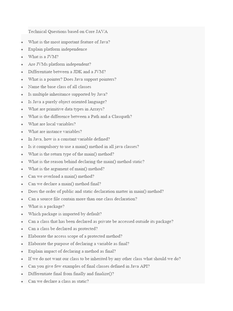 Technical Questions Based On Core JAVA | PDF | Method (Computer ... Technical Questions Based On Core JAVA | PDF | Method (Computer ...