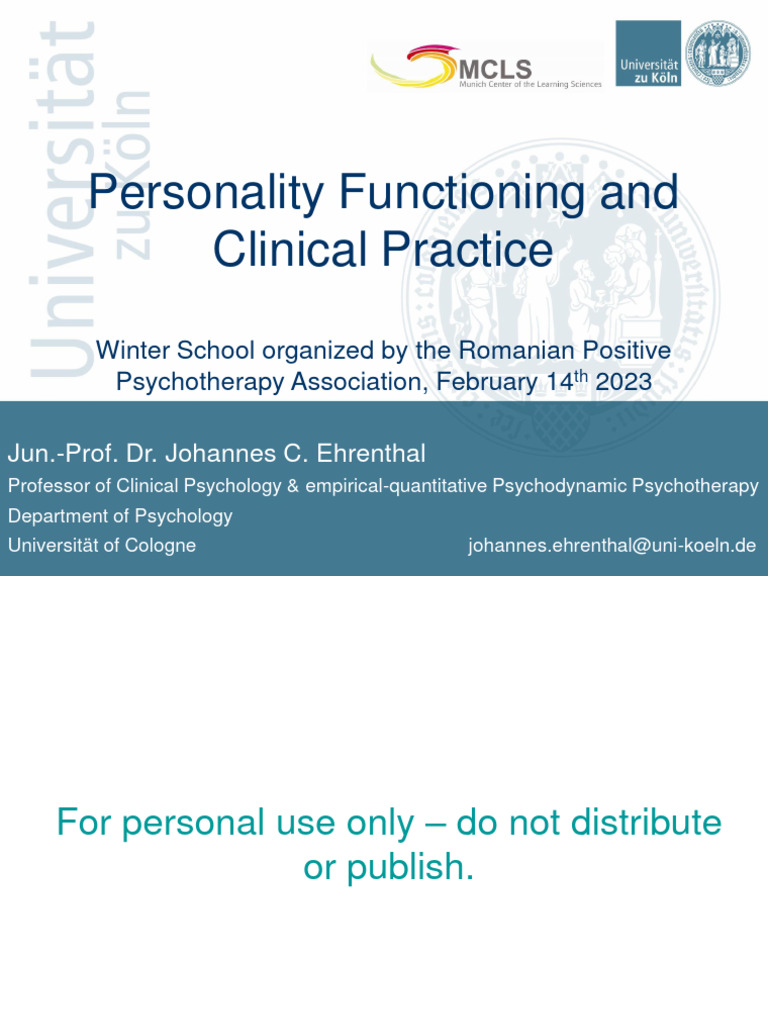 Johannes Ehrenthal - Personality - Functioning | PDF | Psychotherapy | Personality Disorder