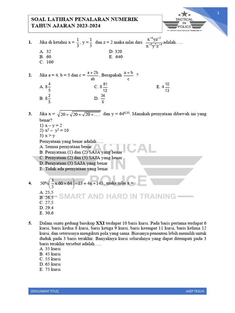 Soal Latihan Penalaran Numerik 2024 Paket 2 | PDF