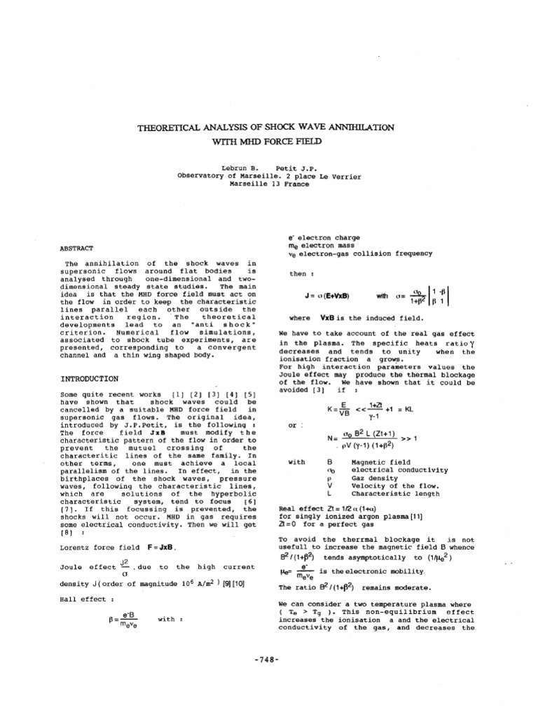 Theoretical Analysis of Shock Wave Annihilation With MHD Force Field | PDF