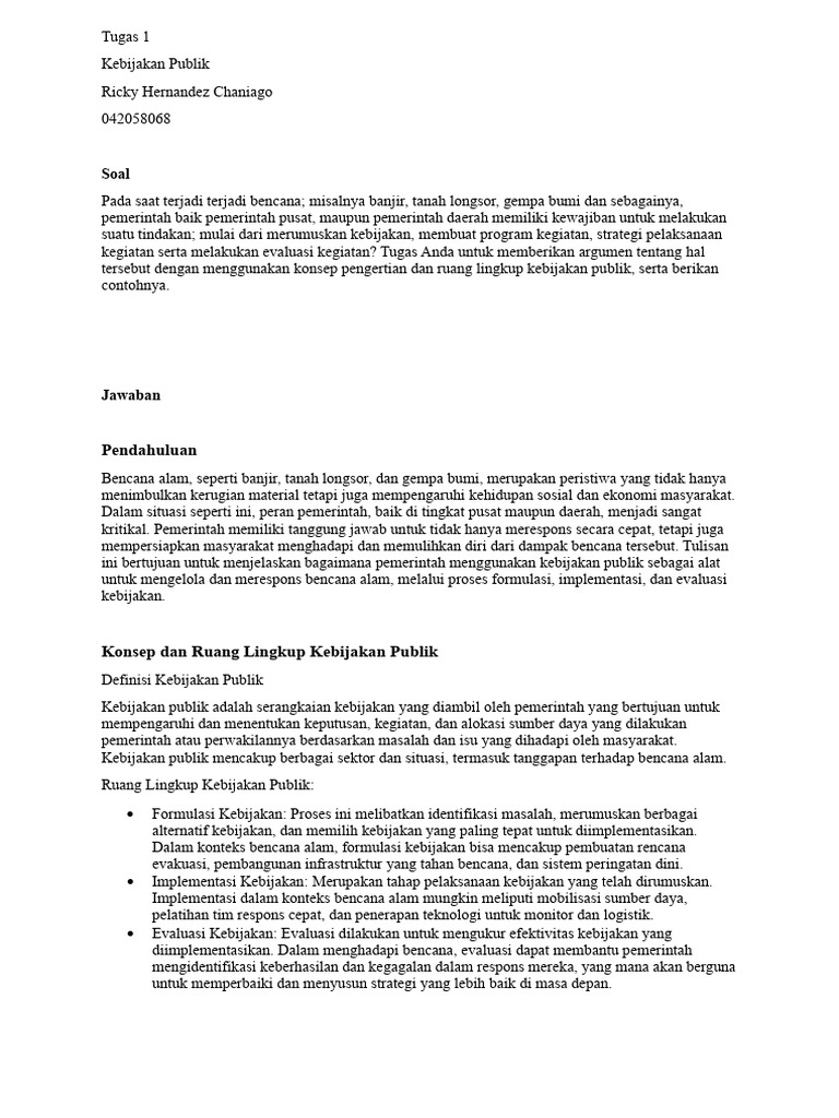 Tugas 1 Kebijakan Publik | PDF