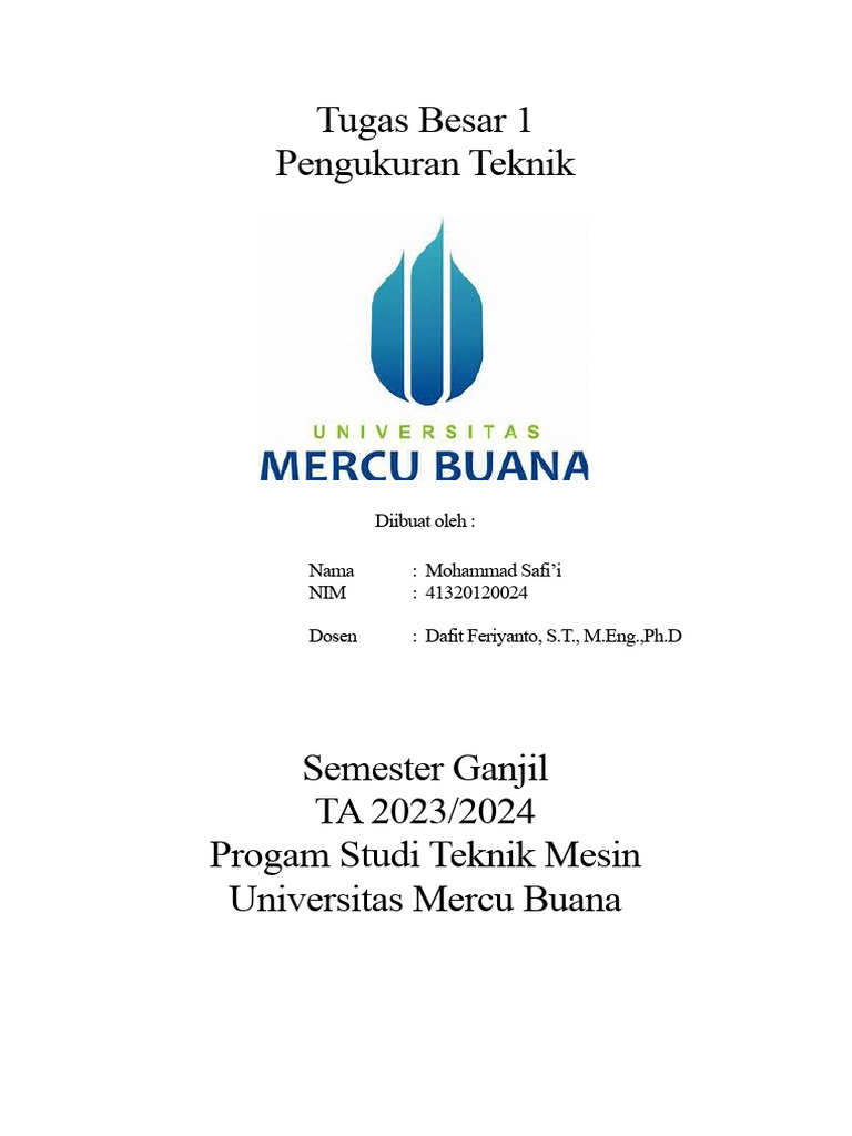 TB 1 Pengukuran Teknik Mohammad Safi'i (41320120024) | PDF | Teknologi & Rekayasa