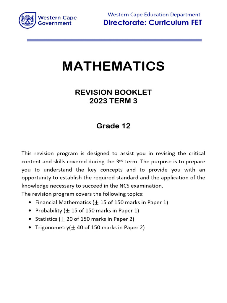 2023 Term 3 Revision Material GR 12 | PDF | Interest | Mean